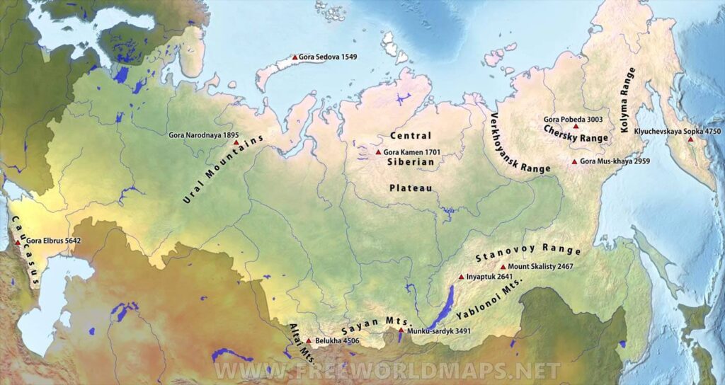 Ural Mountains Physical Map Ural Mountains Physical Map